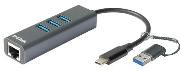 D-Link Adapter USB-C/USB za gigabitni ethernet s 3 priključki USB 3.0 ...