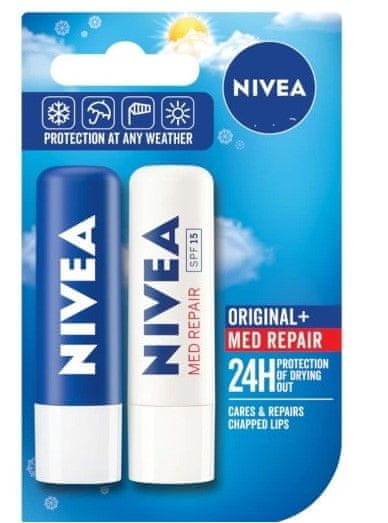 Nivea Labello Duo, Original + MED Repair, 2 x 4.8 g | mimovrste=)