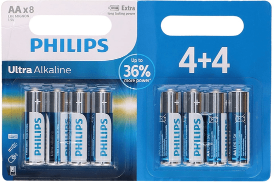 Philips Ultra Alkaline baterije, AA, 4+4 kosi, blister | mimovrste=)