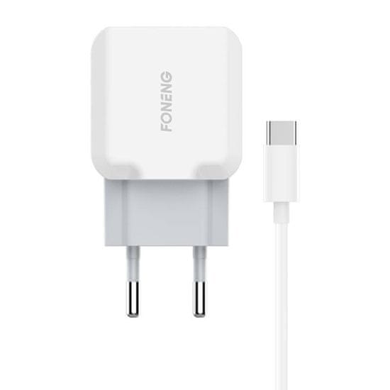 Foneng omrežni polnilec t210, 1x usb, 2,1a + kabel usb v usb-c 25w ...