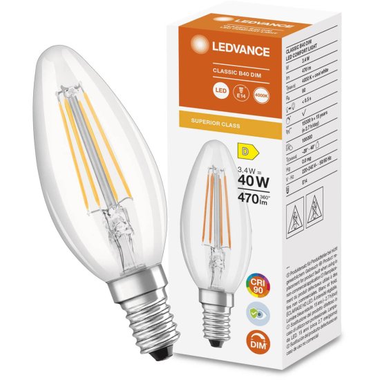 LEDVANCE Zatemnitvena LED žarnica E14 B40 3,4W = 40W 470lm 4000K Nevtralno bela 300° CRI90 ...