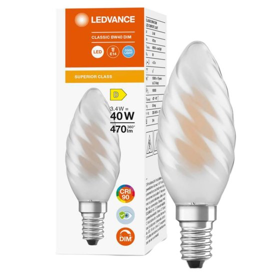 LEDVANCE Zatemnitvena LED žarnica E14 BW40 3,4W = 40W 470lm 4000K Nevtralno bela 300° CRI90 ...