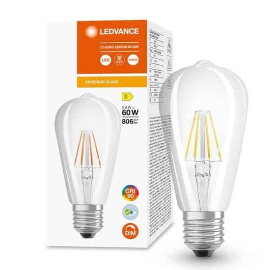 LEDVANCE Zatemnitvena LED žarnica E27 ST64 5,8W = 60W 806lm 4000K Nevtralno bela 300° CRI90 ...