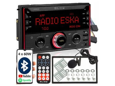 Blow AVH9620 avto radio, FM Radio, Bluetooth, 4 x 60W, USB/microSD/AUX ...
