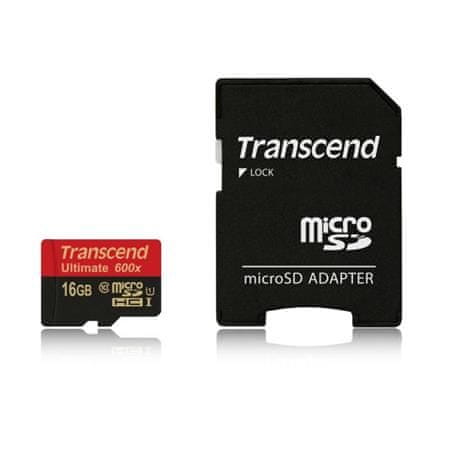 Transcend Pomnilniška kartica 16 GB microSDHC (Class10) UHS-I 600x (Ultimate) MLC (z adapterjem ...