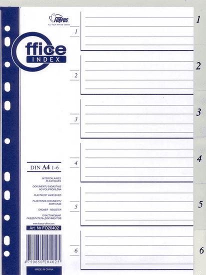 Forpus Ločilni listi A4 PP 1-6, sivi | mimovrste=)