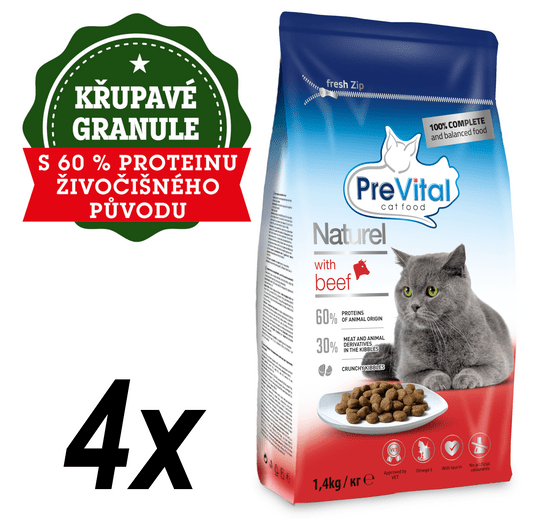 PreVital Naturel briketi za odrasle mačke, z govedino, 4 x 1,4 kg - Odprta embalaža | mimovrste=)